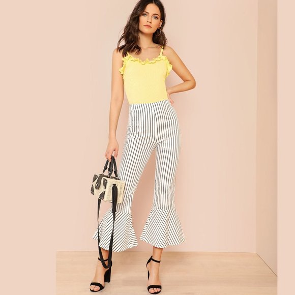 H&M | Tops | Hm Pale Yellow Ruffle Edge Ribbed Tank Top | Poshmark